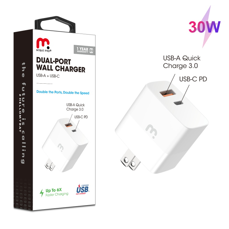 MyBat Pro Fast Charging Wall Charger with Dual Port USB-A QC3.0 and USB ...