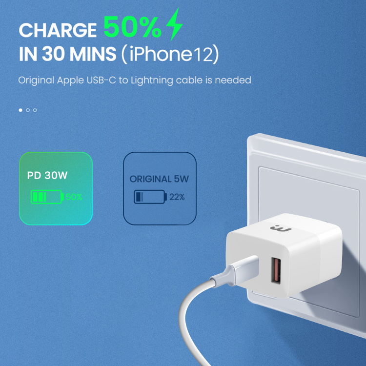 MyBat Pro Fast Charging Wall Charger with Dual Port USB-A QC3.0 and USB ...