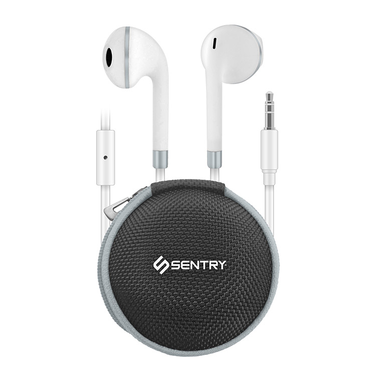 Sentry Elements Wired Ear Buds With Zipper Carrying Case – White ...