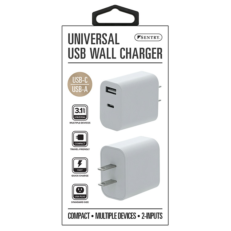 Sentry Dual Port Wall Charger w. USB-C & USB-A – White – Boost Mobile ...