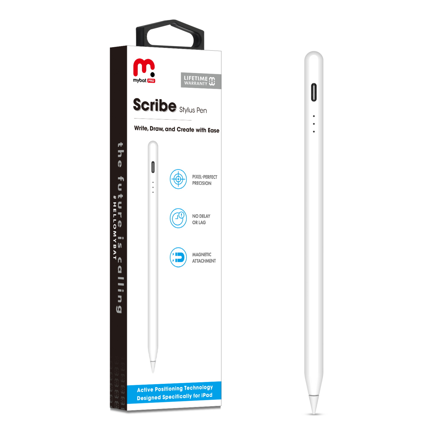 MyBat Pro Scribe Stylus Pen (Active & Capacitive) for iPad – White ...