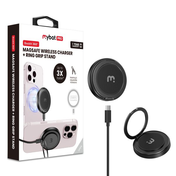 MyBat Pro DockIt 360° MagSafe Wireless Charger + Ring Grip Stand ...